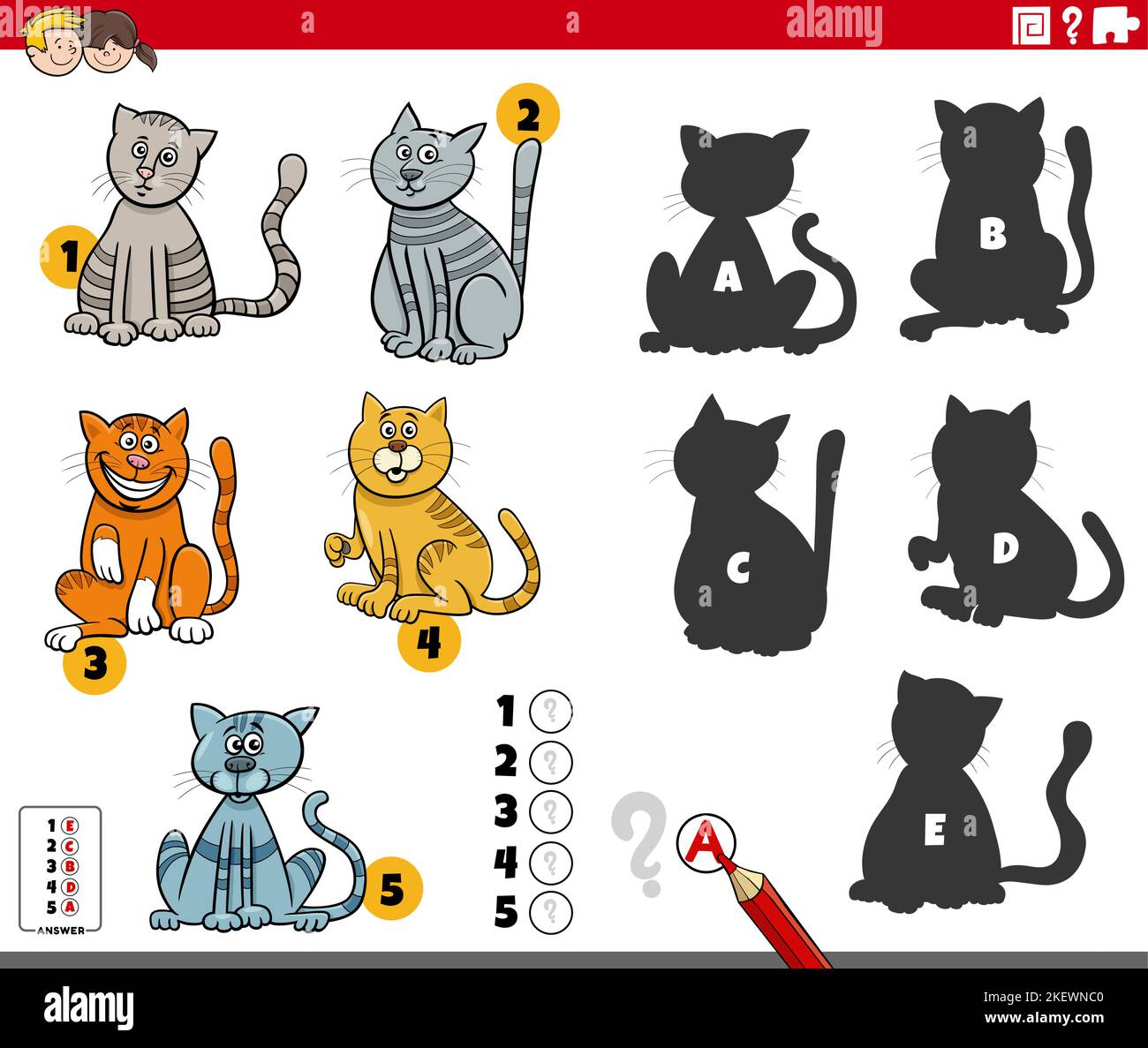 Cartoon illustration of finding the right shadows to the pictures ...