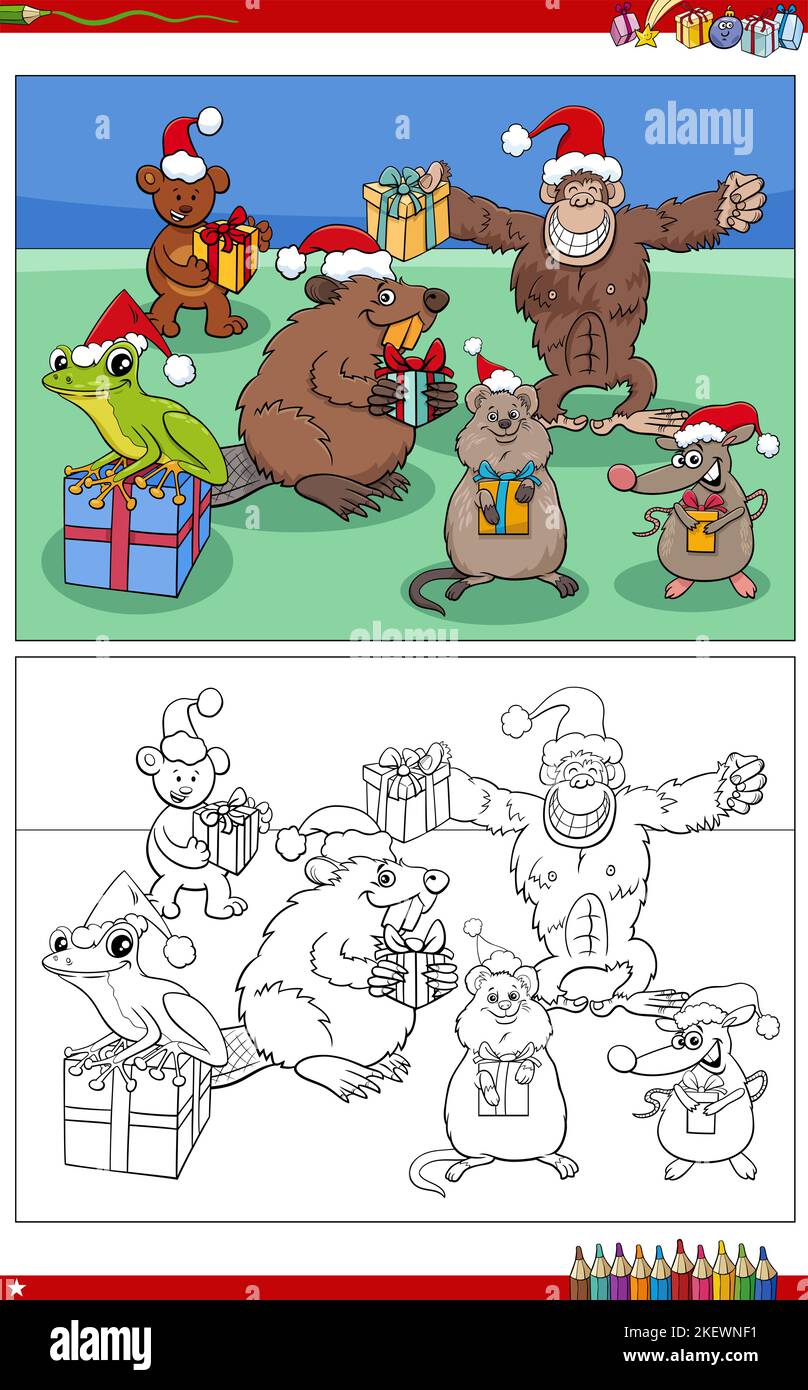 Cartoon illustration of funny animal characters with Christmas presents ...