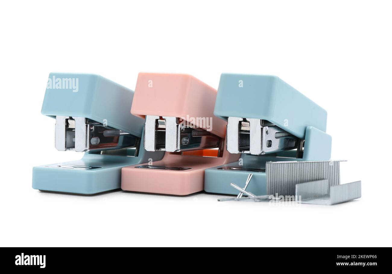 Office staplers and staples isolated on white background Stock Photo ...