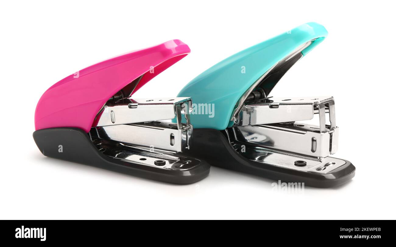 Office staplers isolated on white background Stock Photo - Alamy