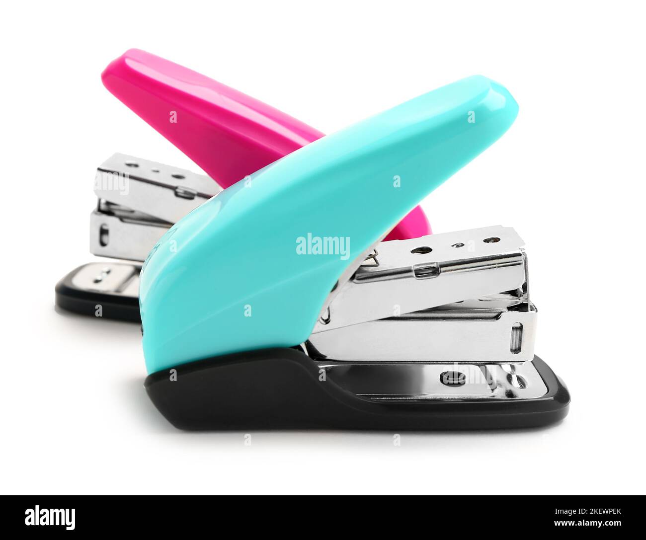 Office staplers isolated on white background, closeup Stock Photo - Alamy