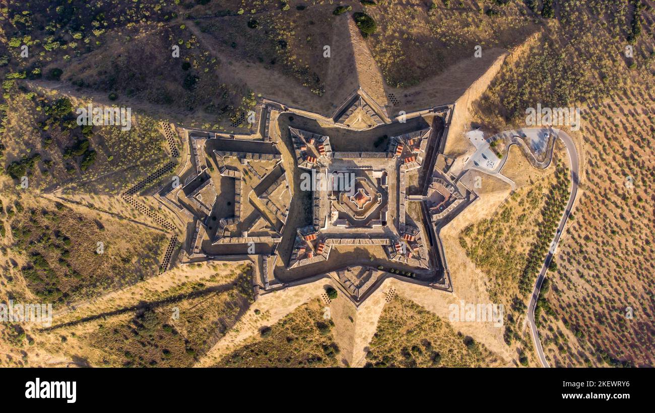 Aerial drone view of the Fort of Graça, Garrison Border Town of Elvas ...