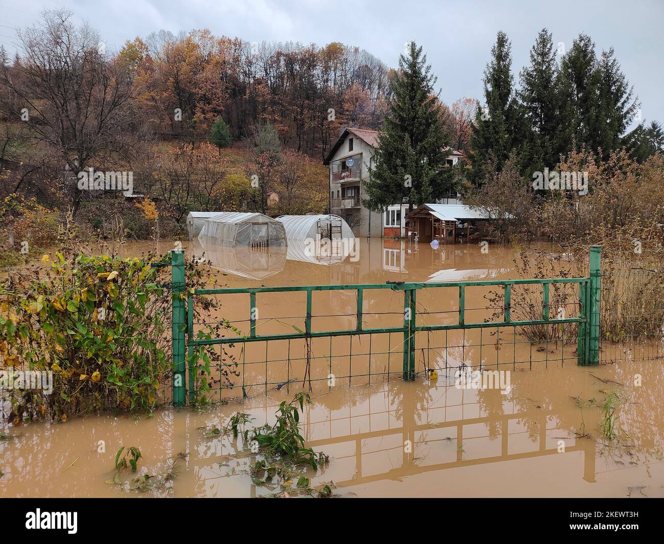 View of torrential rain causes flash floods in residential areas ...