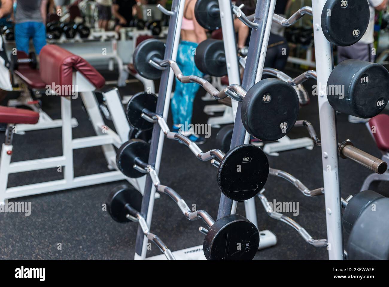 Modern Gym Room Fitness Center With Equipment And Machines. Interior of ...