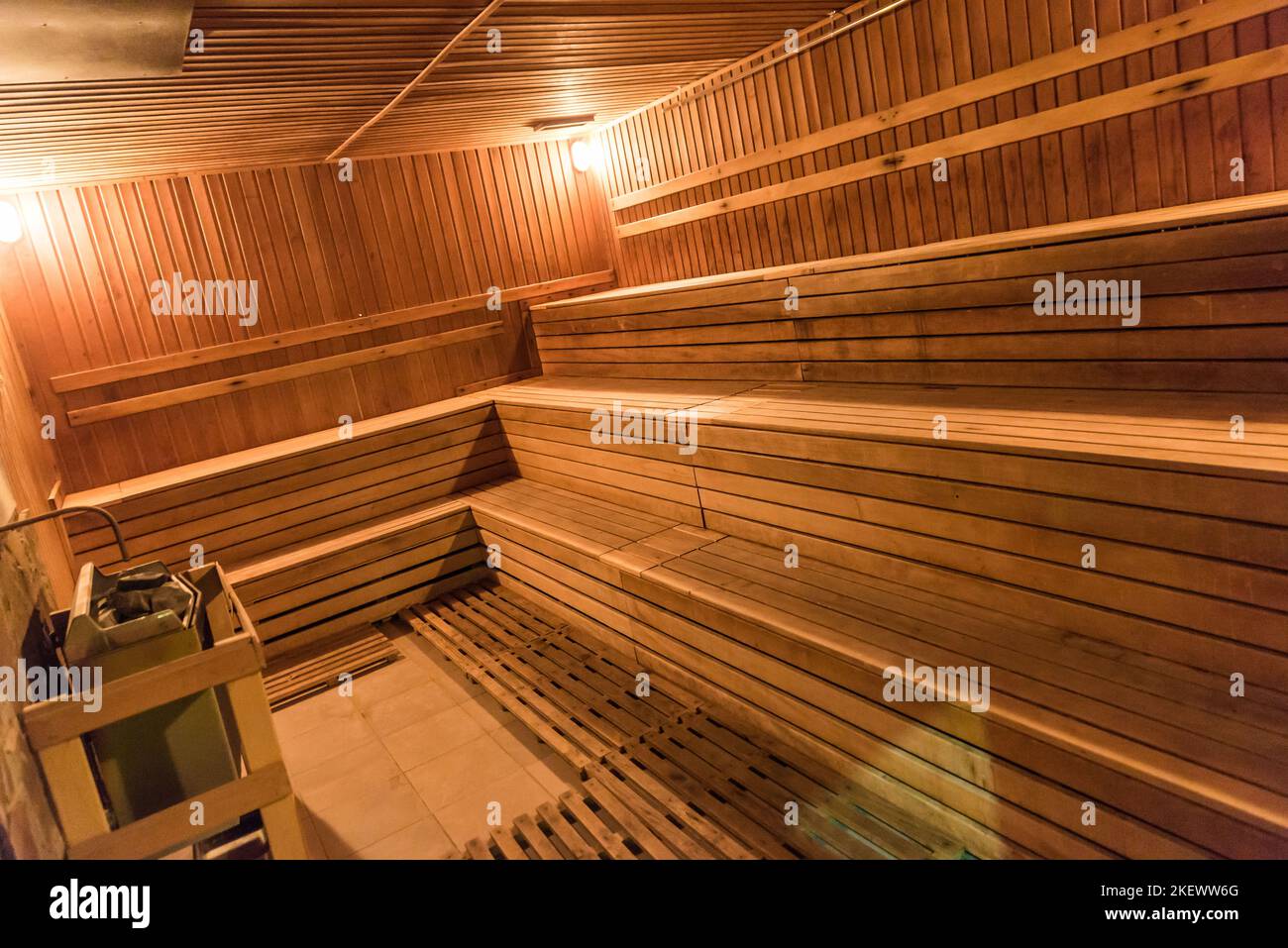 Bath tub hammam sauna hot water, towel beauty wooden sauna. empty Stock ...