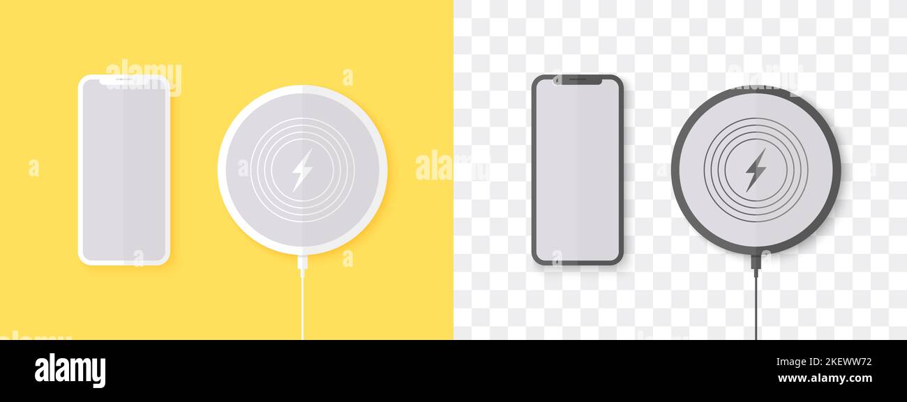Wireless charger. Round wireless charger with phone. Trendy design ...