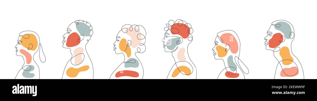 People abstract. Group of people drawing. Women and men waiting in ...