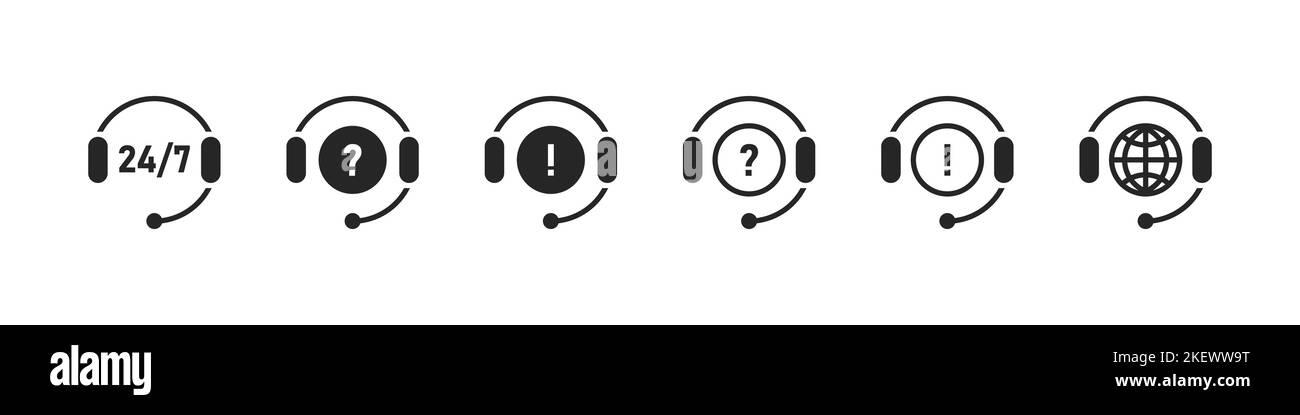 Support icons. Online support icons set. Service open 24 h hours a day ...