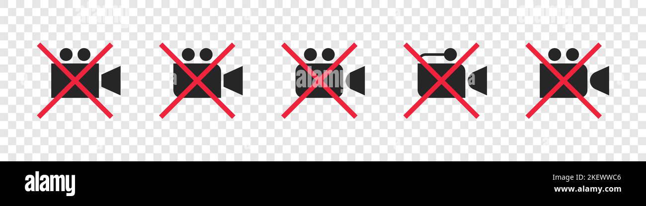Filming is prohibited. Video camera icons set. Film camera, movie ...