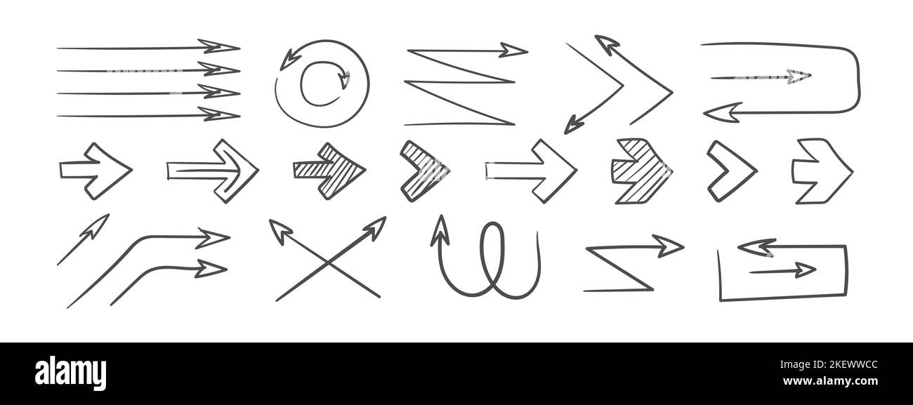 Arrows. Grunge arrows. Hand drawn arrows. Set of vector curved arrows ...
