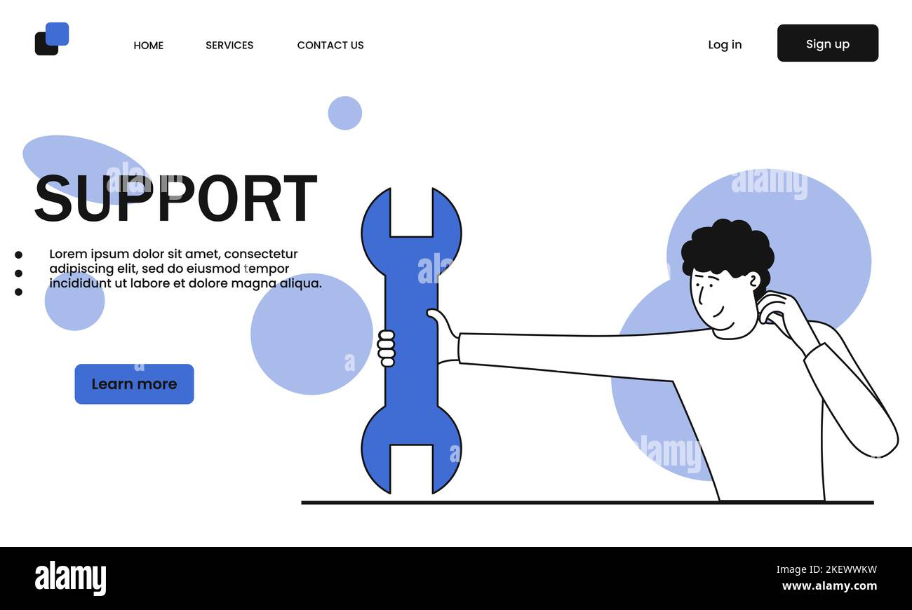 Remote technical support and holding wrench vector illustration concept ...