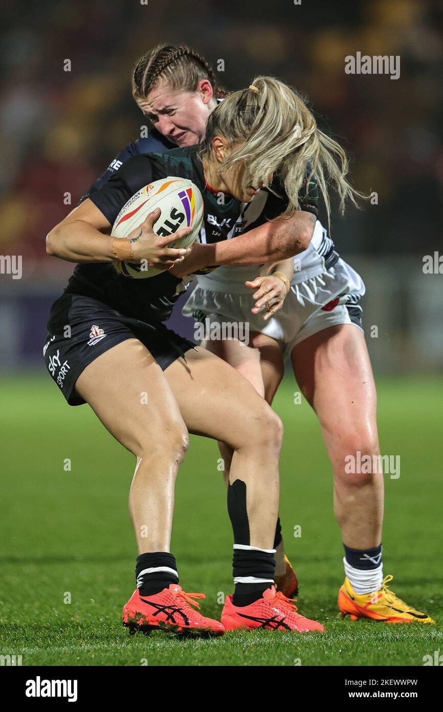 York, UK. 14th Nov, 2022. Olivia Wood #18 of England tackles Apii ...