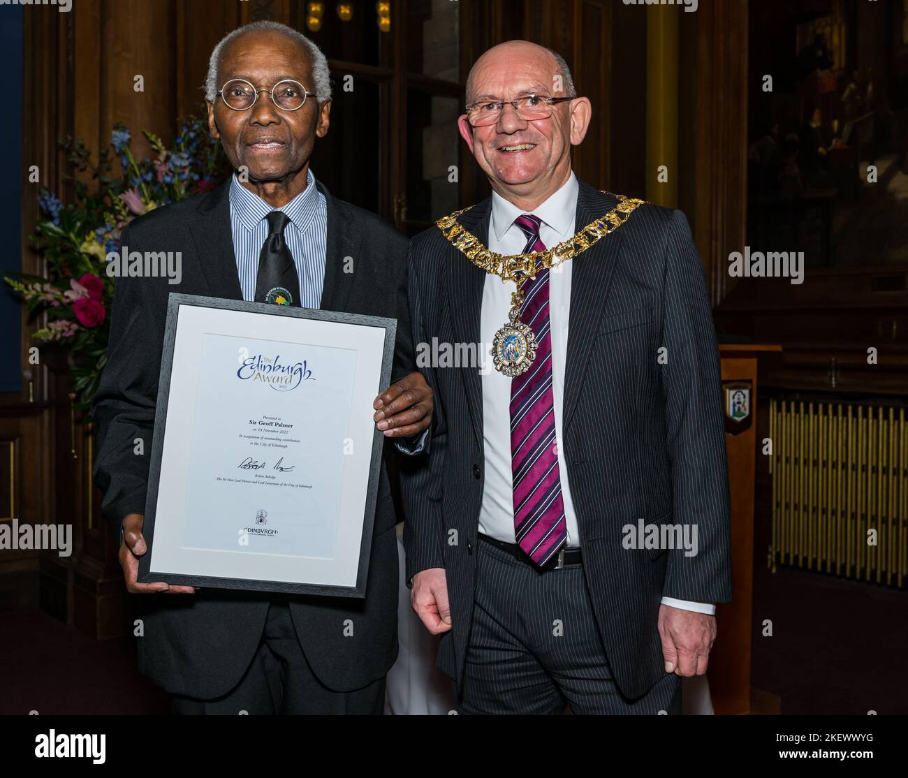 Edinburgh, Scotland, UK, 14th November 2022. Sir Geoff Palmer receives ...
