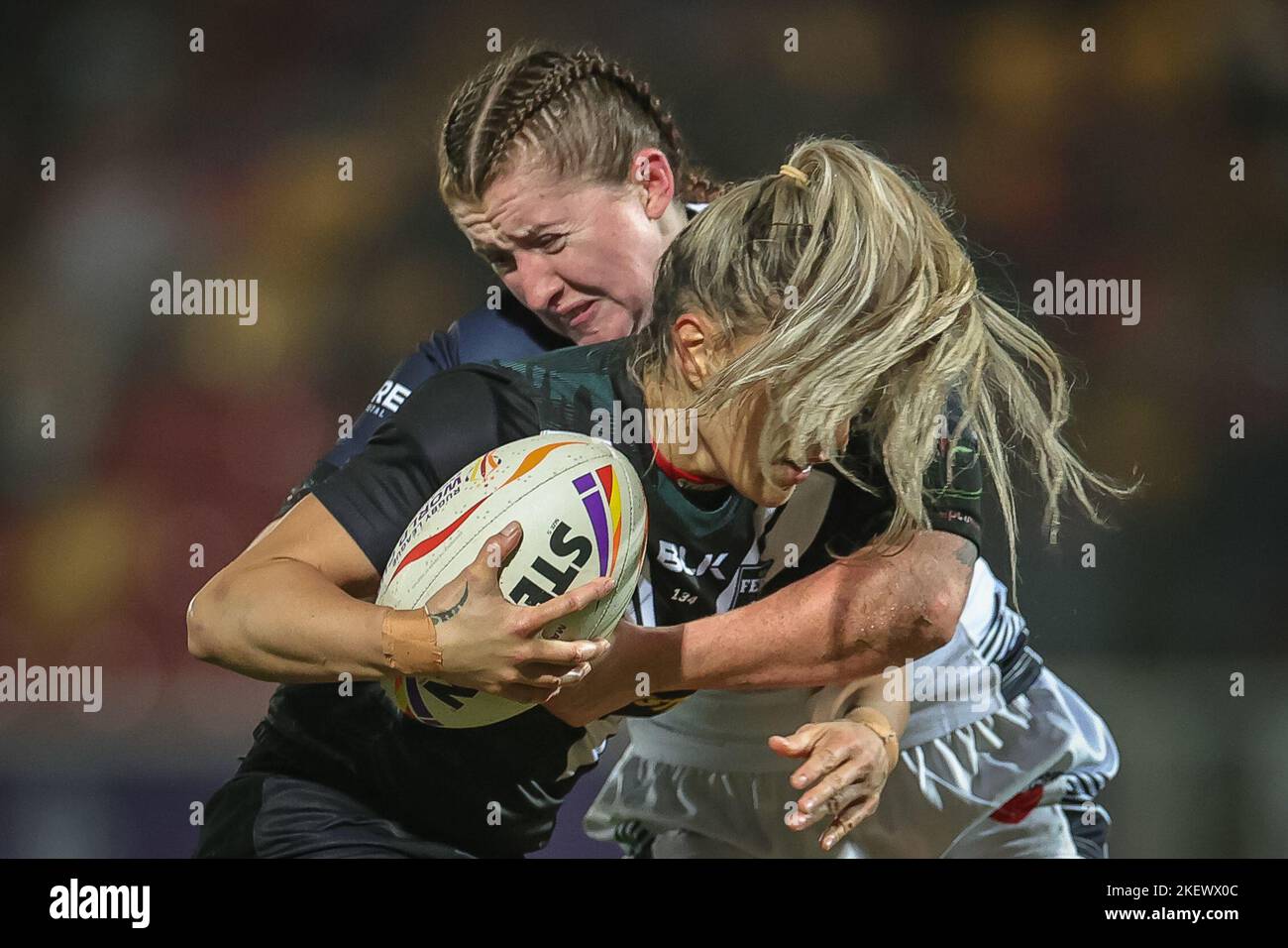 York, UK. 14th Nov, 2022. Olivia Wood #18 of England tackles Apii ...