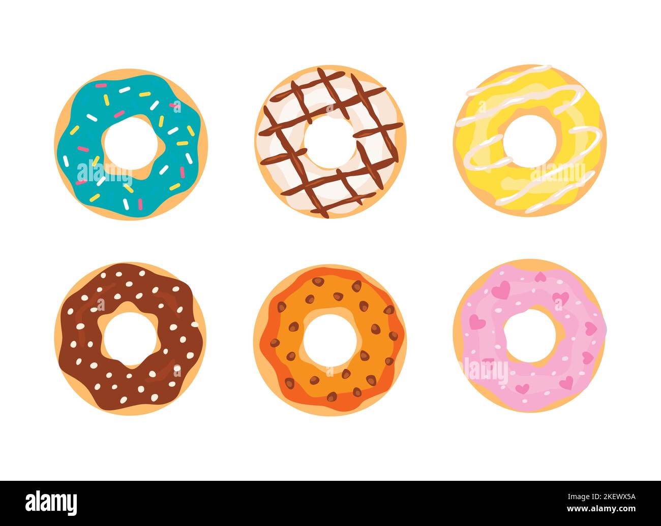 Set of cartoon colorful donuts. Top View Doughnuts collection into ...