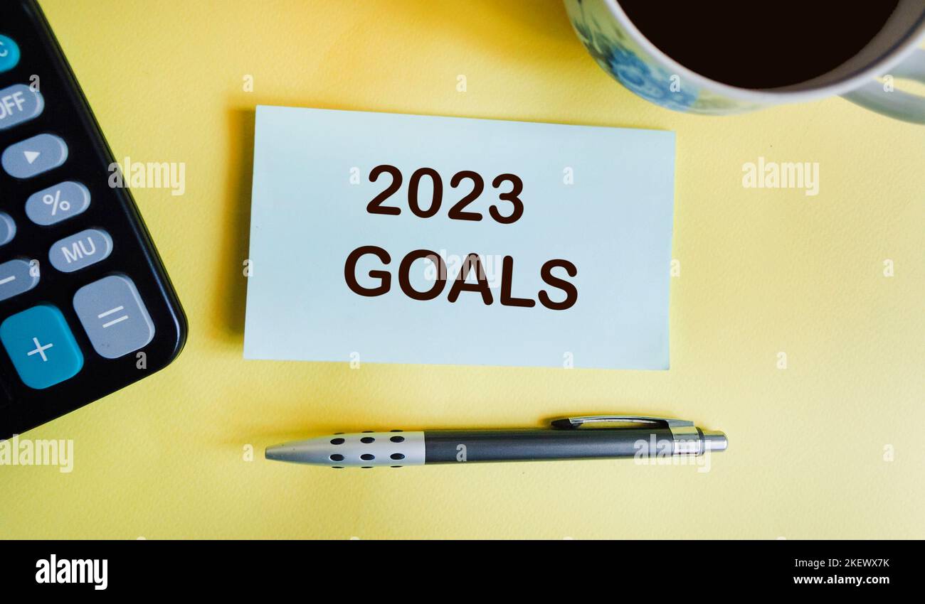 Sticker with the text of goals for 2023 on a yellow background with a ...