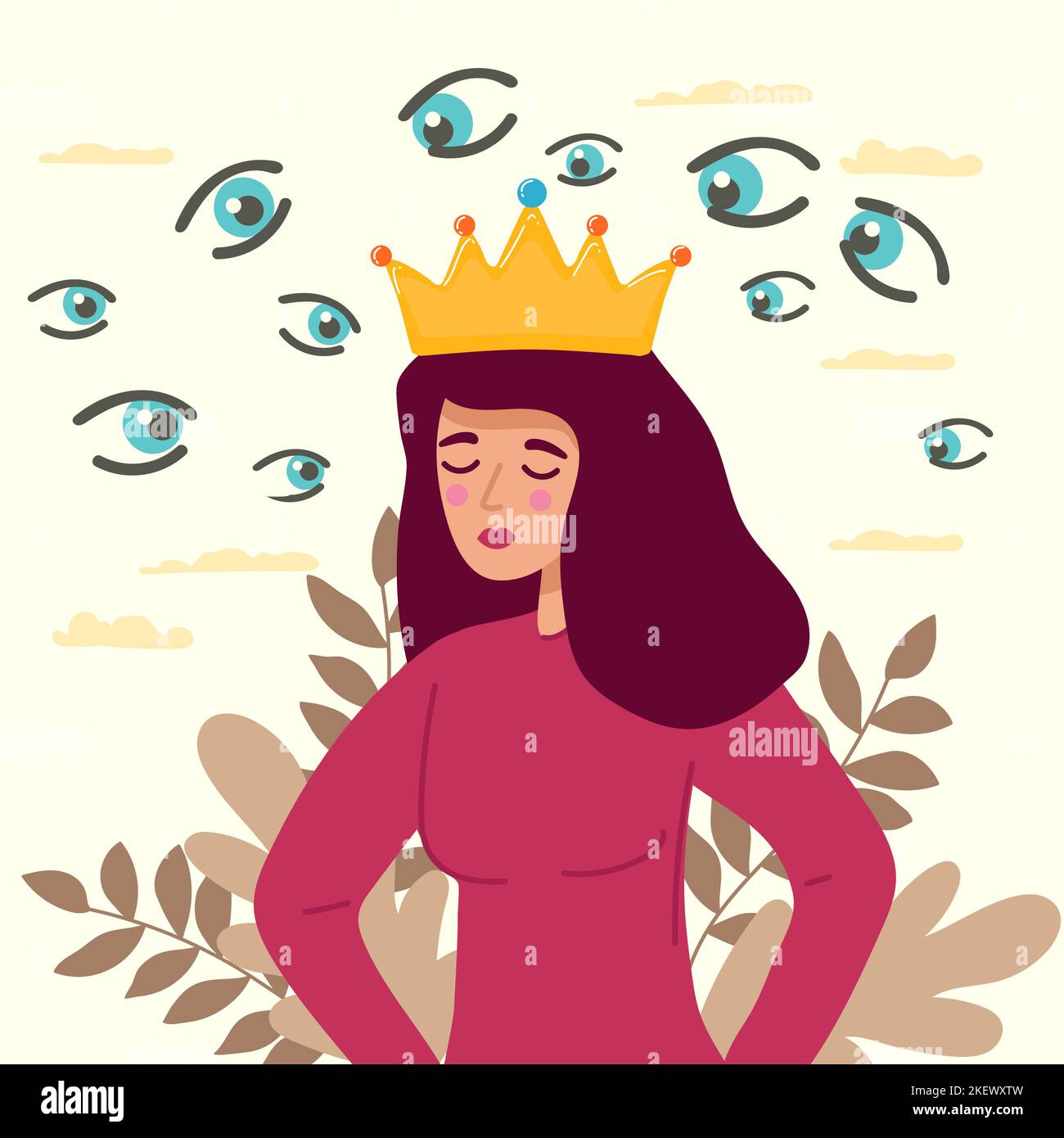 Panic of chase and Inner fears concept. flat Young stressed woman ...