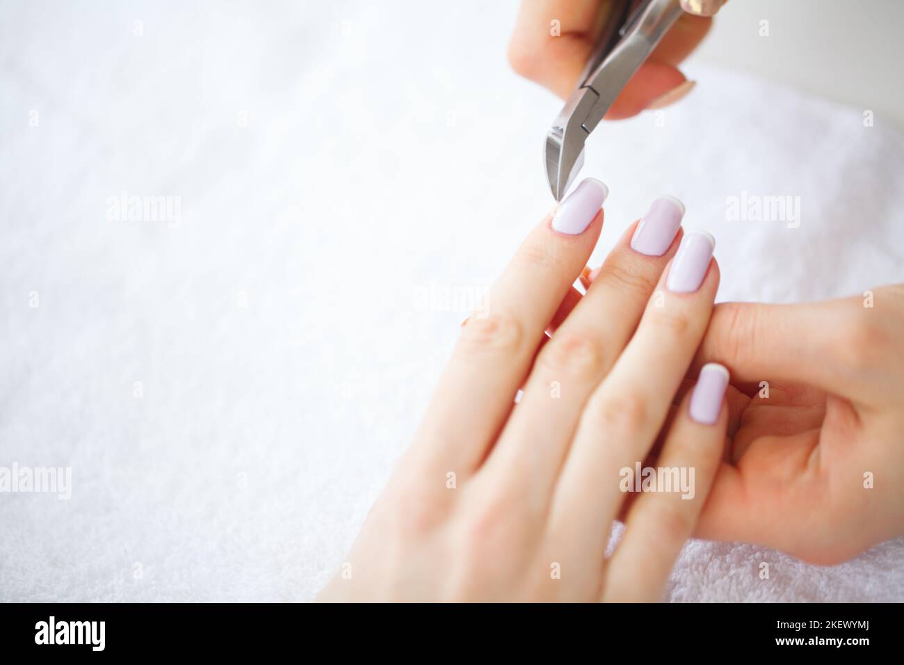 SPA manicure. French manicure at spa salon. Woman hands in a nail salon ...
