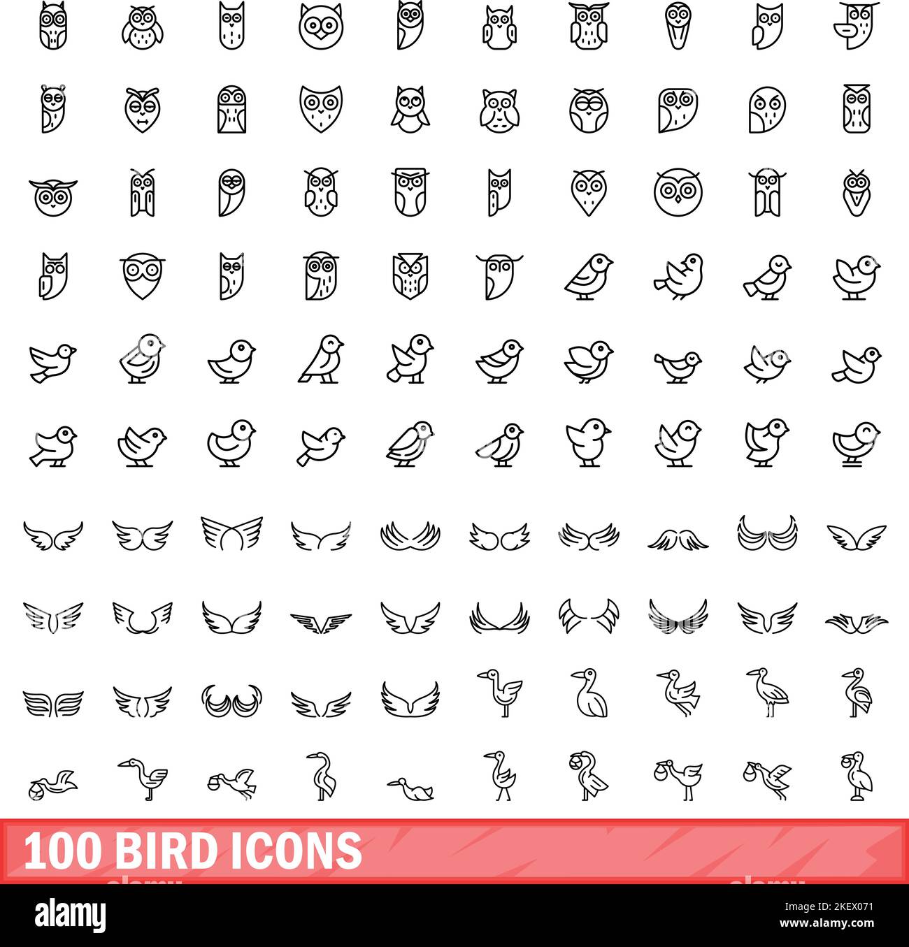 100 bird icons set. Outline illustration of 100 bird icons vector set ...