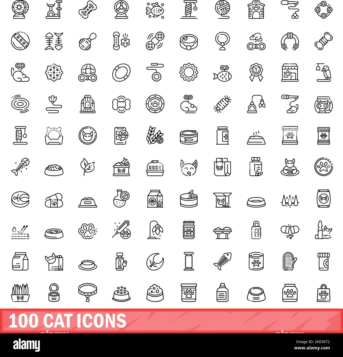 100 cat icons set. Outline illustration of 100 cat icons vector set ...