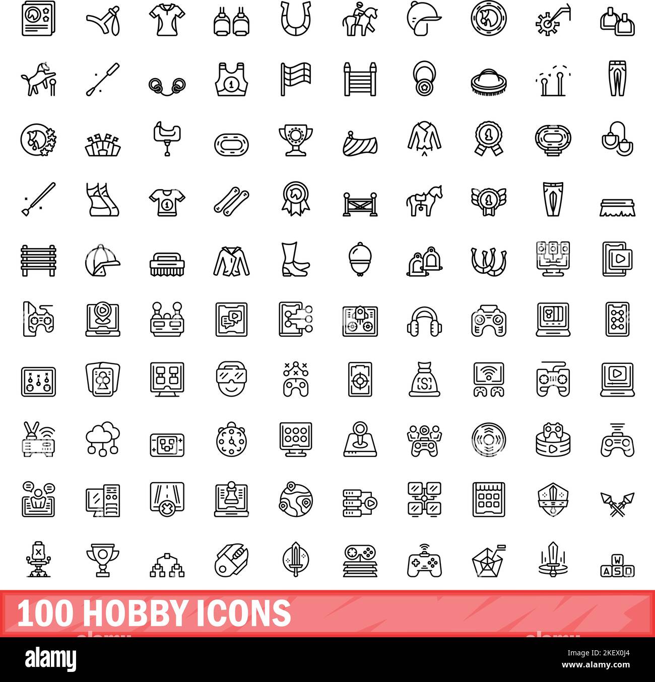 100 hobby icons set. Outline illustration of 100 hobby icons vector set ...