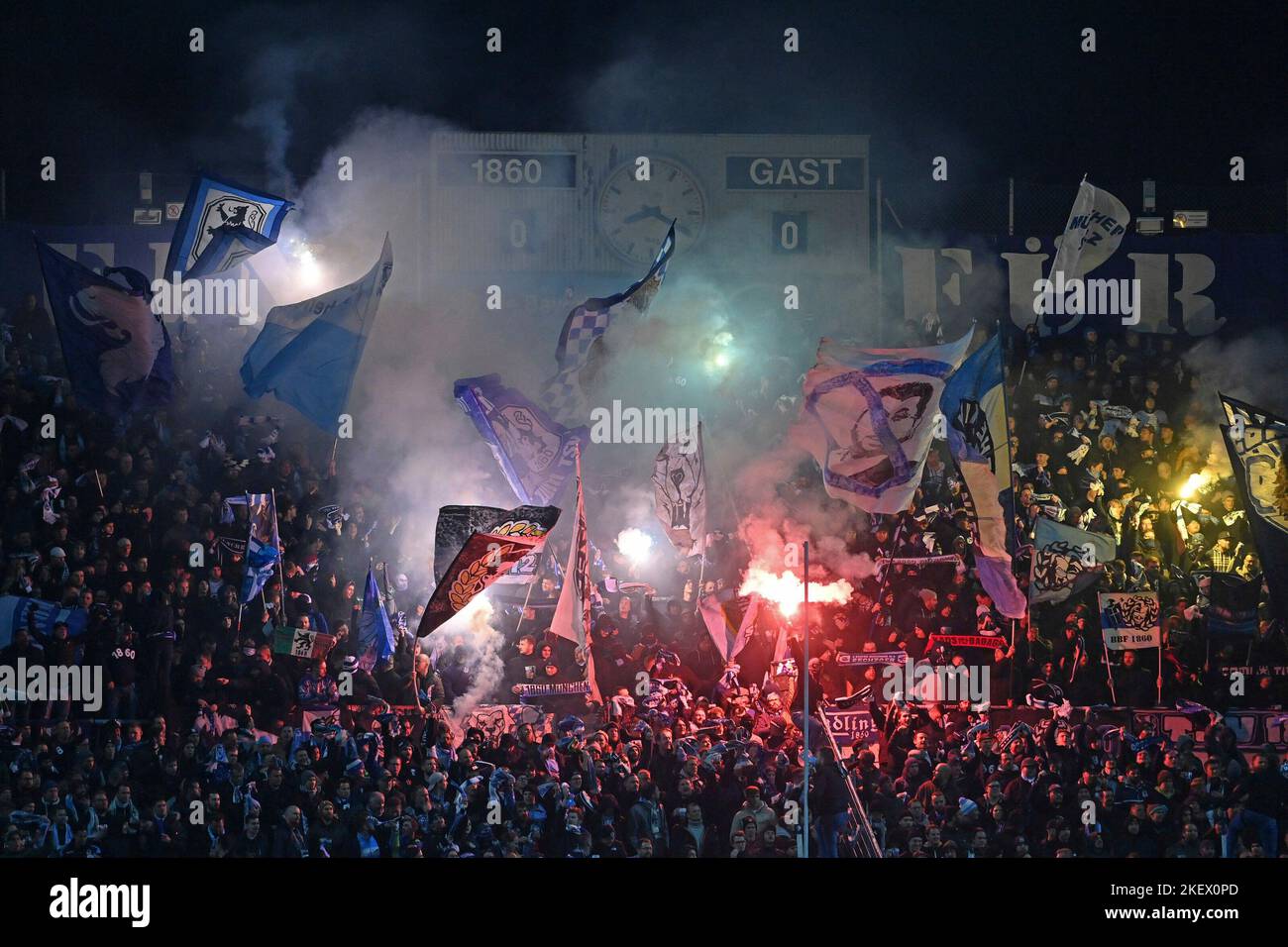 Munich GRUENWALDER STADIUM. 14th Nov, 2022. Pyrotechnics, fireworks ...