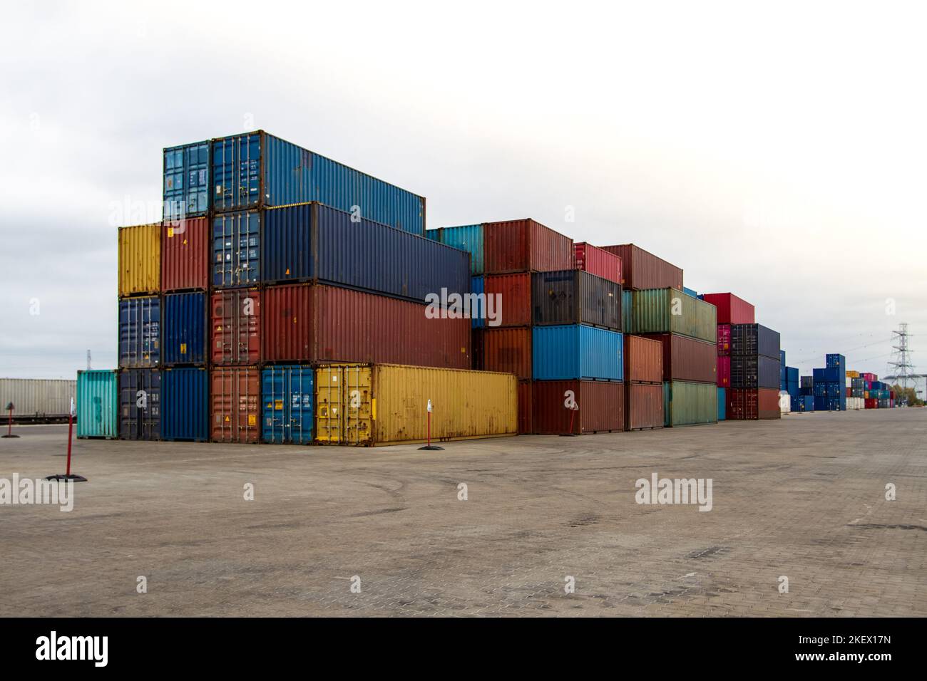 Cargo containers. Cargo container yard. Stack of freight containers at ...