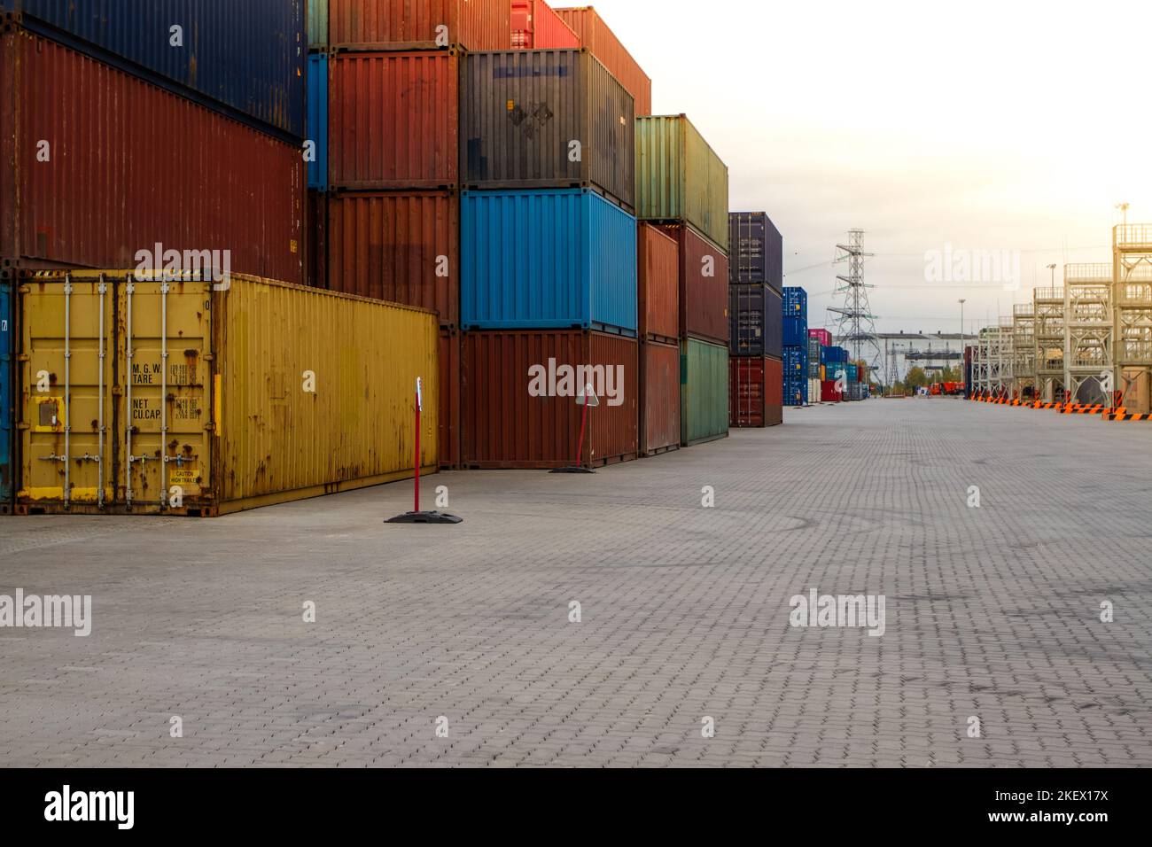 Cargo containers. Cargo container yard. Stack of freight containers at ...