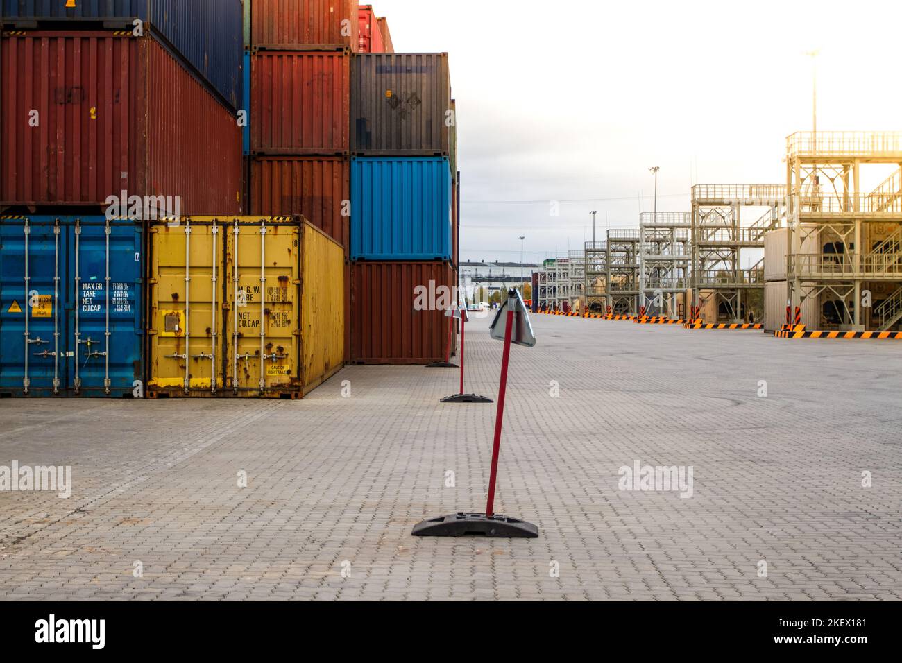 Cargo containers. Cargo container yard. Stack of freight containers at ...