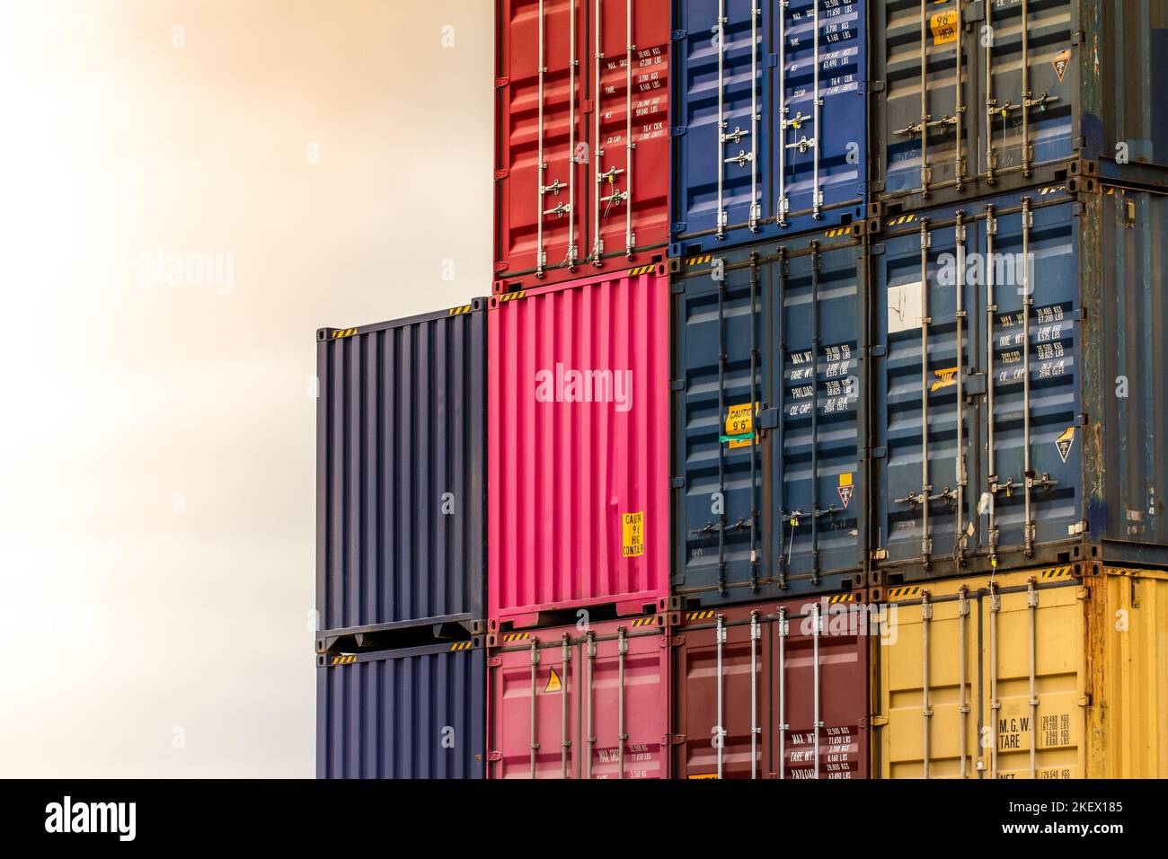 Cargo containers. Cargo container yard. Stack of freight containers at ...