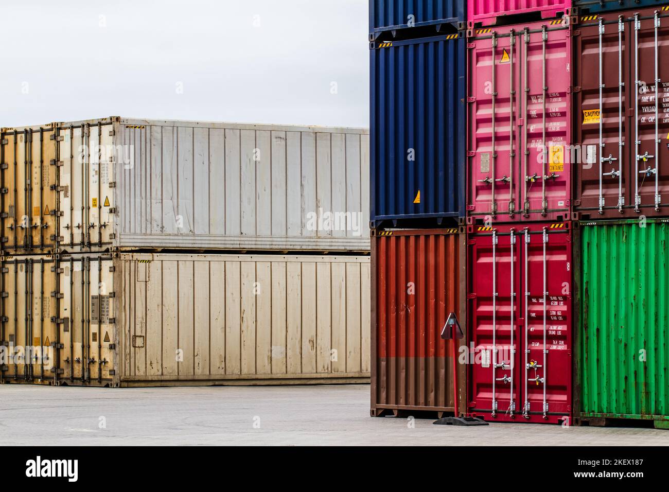 Cargo containers. Cargo container yard. Stack of freight containers at ...