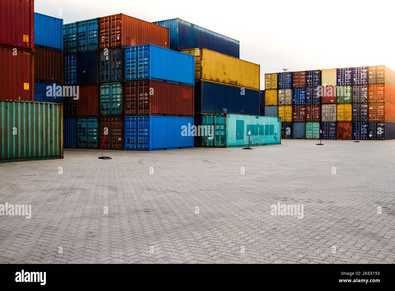 Cargo containers. Cargo container yard. Stack of freight containers at ...