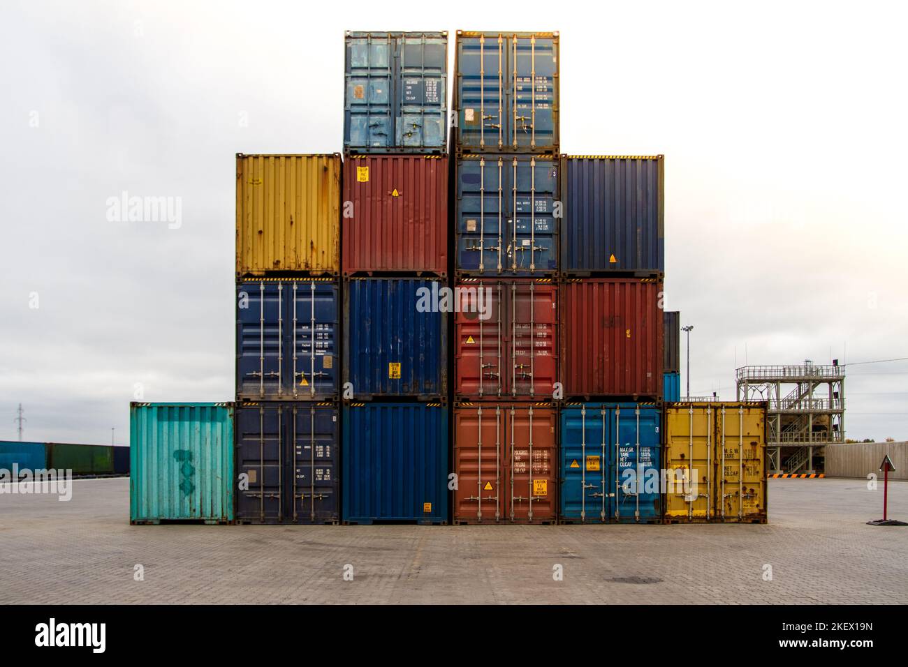 Cargo containers. Cargo container yard. Stack of freight containers at ...