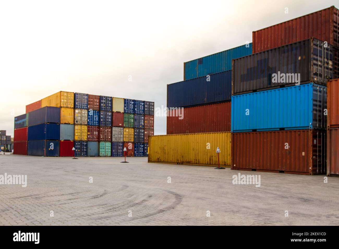 Cargo containers. Cargo container yard. Stack of freight containers at ...