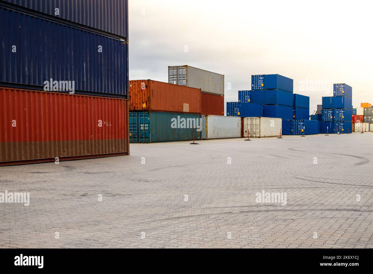 Cargo containers. Cargo container yard. Stack of freight containers at ...