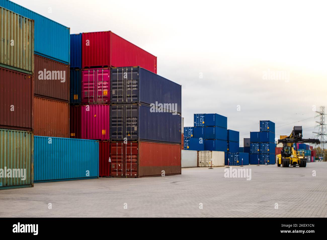 Cargo containers. Cargo container yard. Stack of freight containers at ...