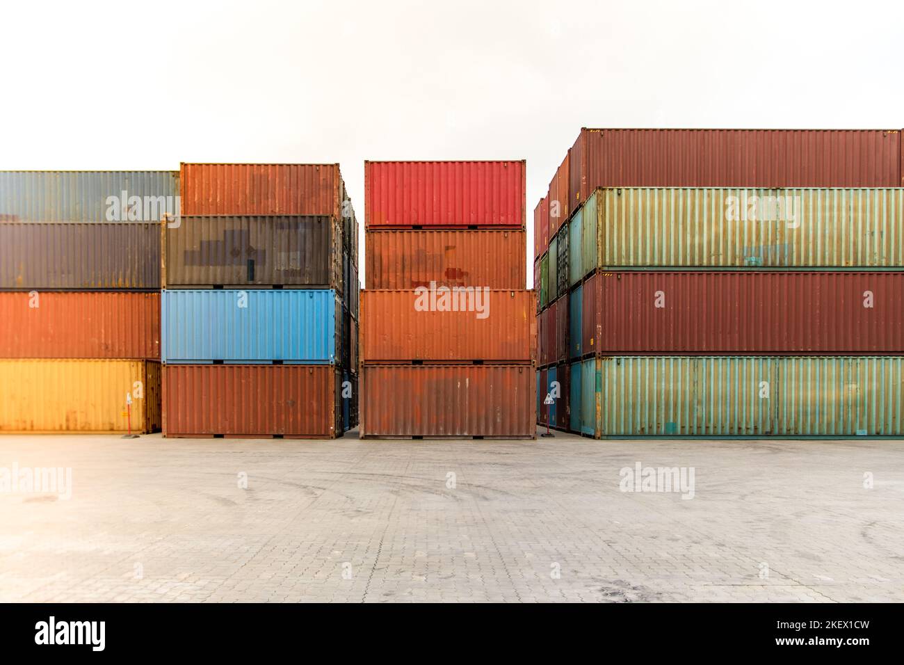 Cargo containers. Cargo container yard. Stack of freight containers at ...