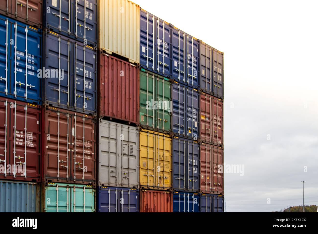 Cargo containers. Cargo container yard. Stack of freight containers at ...