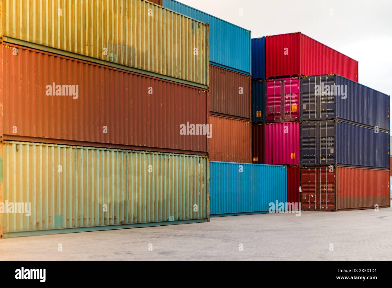 Cargo containers. Cargo container yard. Stack of freight containers at ...