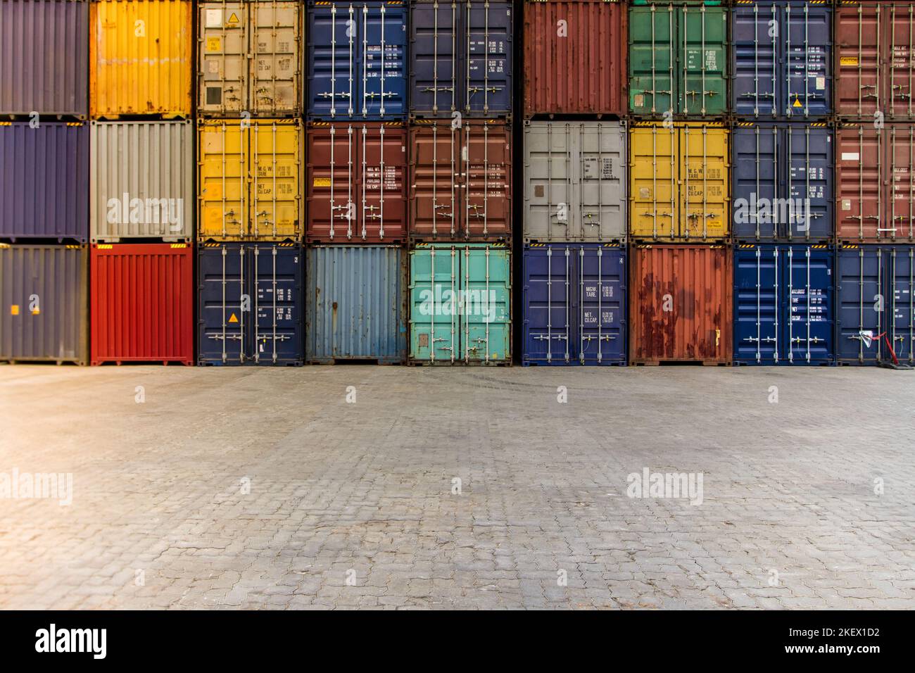 Cargo containers. Cargo container yard. Stack of freight containers at ...