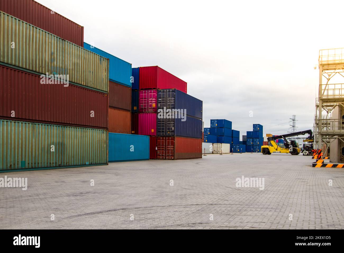 Cargo containers. Cargo container yard. Stack of freight containers at ...
