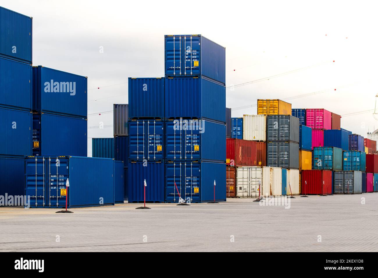 Cargo containers. Cargo container yard. Stack of freight containers at ...