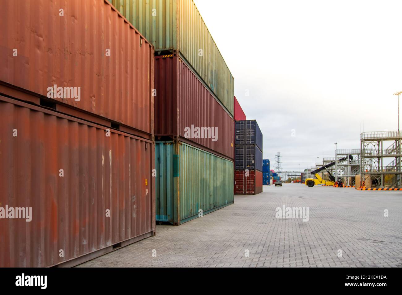 Cargo containers. Cargo container yard. Stack of freight containers at ...