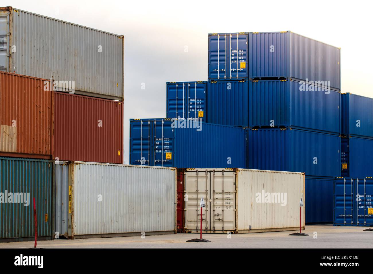 Cargo containers. Cargo container yard. Stack of freight containers at ...