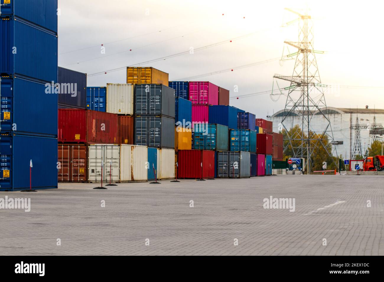 Cargo containers. Cargo container yard. Stack of freight containers at ...