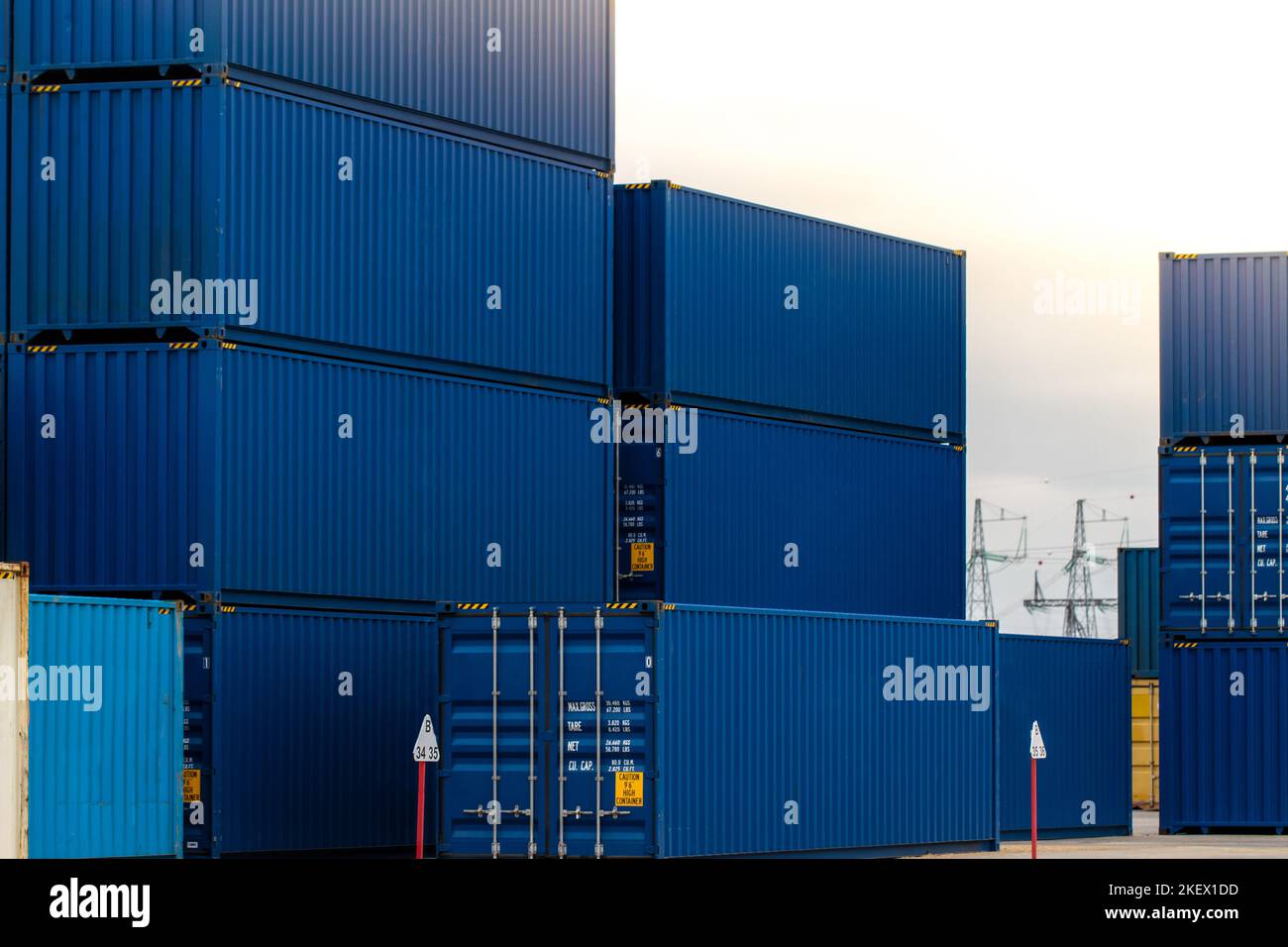 Cargo containers. Cargo container yard. Stack of freight containers at ...