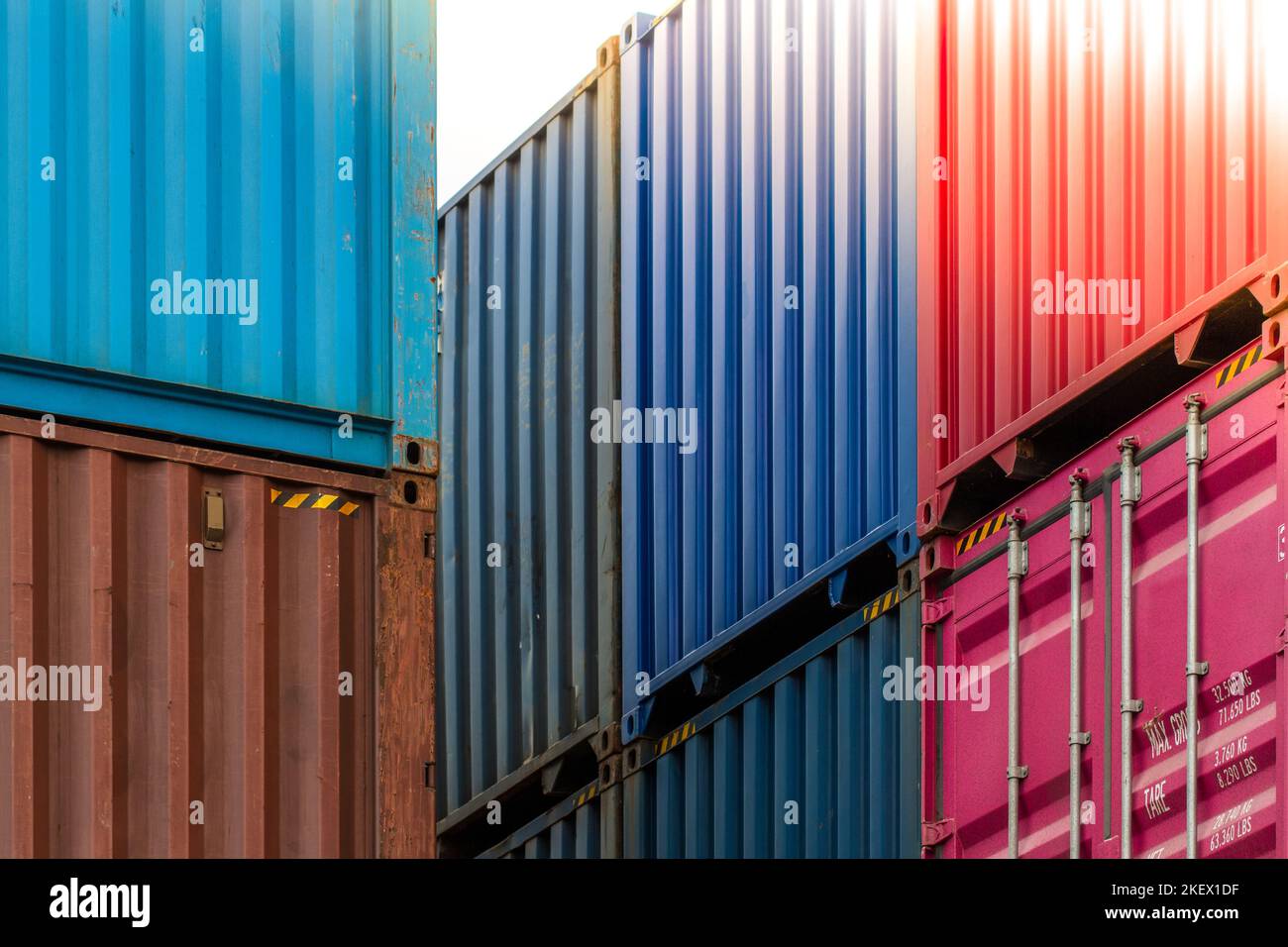 Cargo containers. Cargo container yard. Stack of freight containers at ...