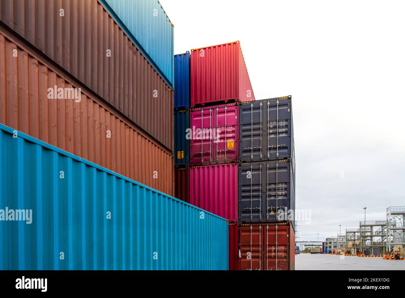 Cargo containers. Cargo container yard. Stack of freight containers at ...