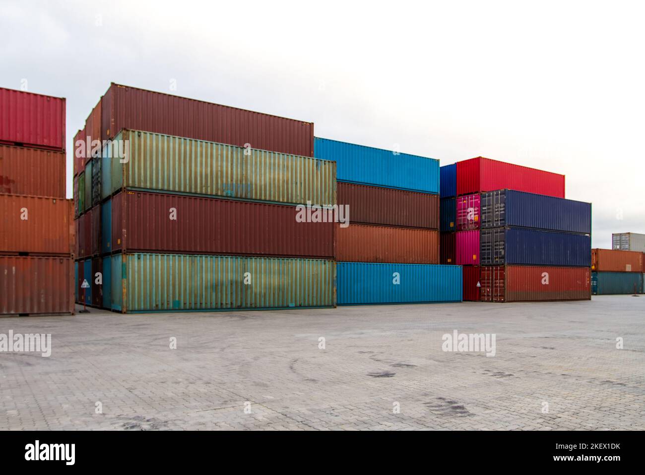 Cargo containers. Cargo container yard. Stack of freight containers at ...