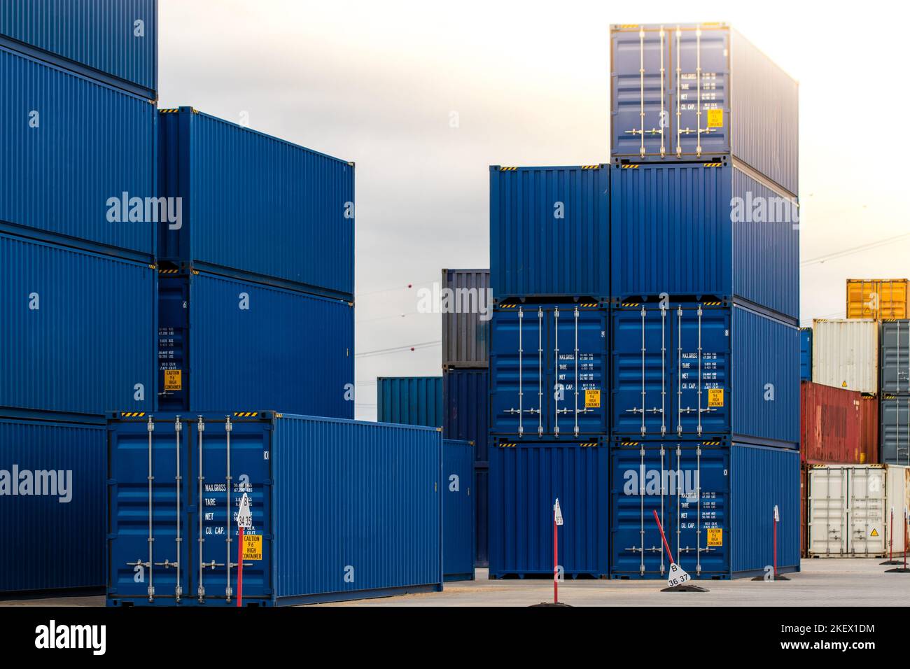 Cargo containers. Cargo container yard. Stack of freight containers at ...